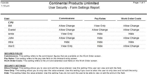 Vans > Modules > System > Reports > User Security
